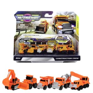 micro machines mmw0021 construction crew pack, features 5 plus corresponding scene-highly collectible themed toy cars – tiny vehicles, huge world, orange