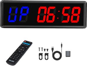 seesii gym timer,led workout colck count down/up clock,11.5" x 4" ultra-clear digital display, power bank compatible with workout metal stopwatch, multi-scenes with remote (1.5 inch blue red)