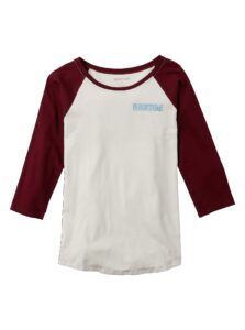 burton women's standard tuplin raglan t-shirt, stout white/mulled berry, small