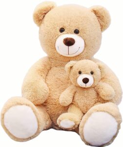 uhousdeco 2 in 1 mommy and baby teddy bear stuffed animals, cute soft plush toy for girl children girlfriend valentine's day, 40-inches, light brown