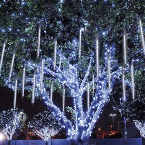 wisefin meteor shower rain lights 30cm 10 spiral tubes 192leds cascading rain lights for wedding christmas garden tree home décor(white)