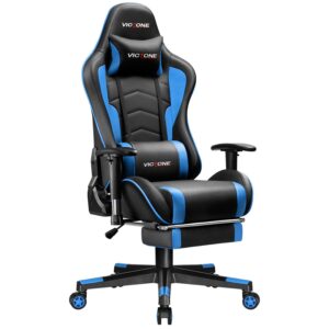 victone gaming chair with footrest racing style computer chair video pc game chair large heavy duty ergonomic computer office chair with 3d adjustable armrest and headrest (blue)