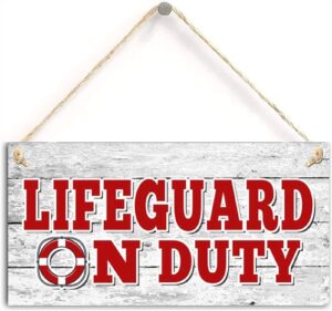 lifeguard on duty sign swimming pool sign home decor wood sign，hanging wall art, decorative funny sign,garden sign 10"x5"