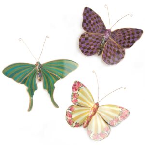 mackenzie-childs butterflies trio, hanging butterfly wall decor, field, set of 3