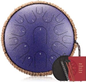 ywjjmy 15 notes steel tongue drum 13 inch handpan drum harmonic tank drum meditation yoga zen with mallets travel bag for beginner music lovers gift (color : spotted purple)