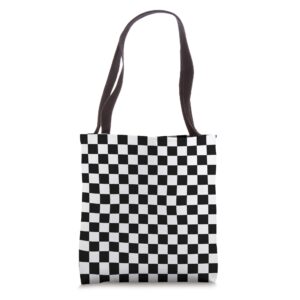 womens black and white checkered pattern tote bag