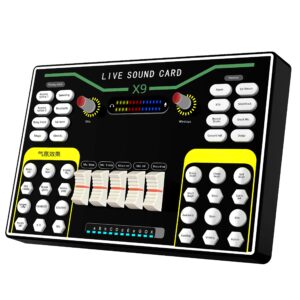 x9 mini audio mixer sound card with dsp independent reverb chip, 48v power multiple sound effects for live streaming studio recording karoke singing for pc or mobile phone…