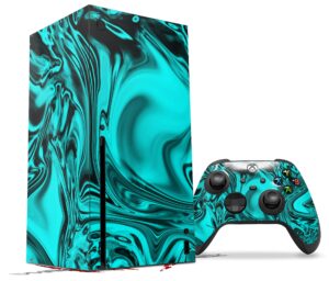 wraptorskinz skin decal vinyl wrap compatible with the xbox series x console and controller - liquid metal chrome neon teal (gaming console not included)