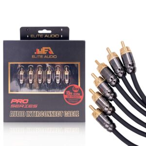 elite audio pro series 15ft. 6-channel car audio rca cable - triple shielded, brass connectors, oxygen free copper noise reducing audio cable for amplifiers subwoofers speakers and processors – pro615