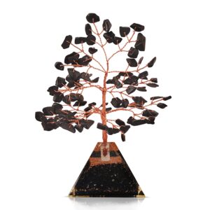 fashionzaadi chakra tree reiki healing orgone pyramid base bonsai trees good luck statue crystal feng shui decor figurine vastu correction reikis stones (black tourmaline)