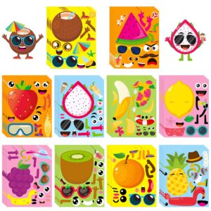 mallmall6 40pcs make your own fruit stickers 10 kinds cartoon fruit summer hawaii theme characters sticker diy dress up art crafts mixed and matched tutti frutti party favors games decorations for kid