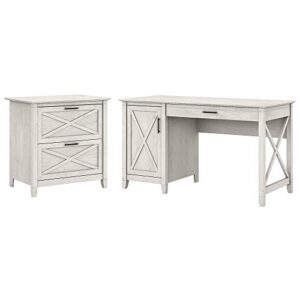 bush furniture key west 54w computer desk with storage and 2 drawer lateral file cabinet in linen white oak