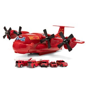 micro machines fire and rescue cargo transporter plane - features vehicle hatch, retractable hook, cargo doors, and exclusive vehicle - collect them all - amazon exclusive