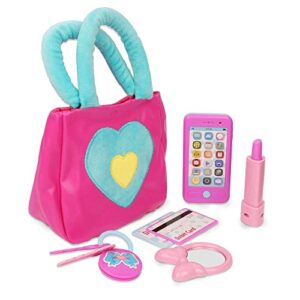 playkidz princess my first purse set - 7 pieces kids play purse and accessories, pretend play toy set with cool girl accessories, includes phone and bag with cards