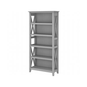 bush furniture key west bookcase shelf in cape cod gray | farmhouse bookshelf display cabinet for library, bedroom, living room, and office