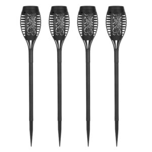 winshiden solar tiki torches with flickering flame, 4 pack premium 33 leds solar flame torch -ip65 waterproof flame solar lights outdoor landscape decorative torch lights for driveway yard patio