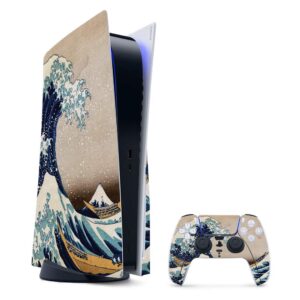 mightyskins gaming skin for ps5 / playstation 5 bundle - great wave of kanagawa | protective viny wrap | easy to apply | made in the usa