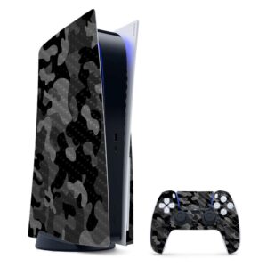 mightyskins carbon fiber gaming skin for ps5 / playstation 5 bundle - black camo | durable textured carbon fiber finish | easy to apply and change style | made in the usa