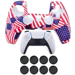 ps5 controller cover dualsense skin grip anti-slip silicone cover protector case for sony playstation 5 controller with thumb grips x 8. (america flag)