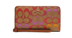 coach womens large phone wallet in rainbow signature canvas