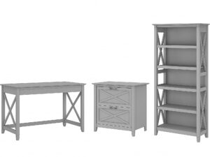 bush furniture key west 48w writing desk with 2 drawer lateral file cabinet and 5 shelf bookcase in cape cod gray