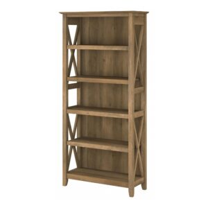 bush furniture key west tall 5 shelf bookcase in reclaimed pine | large book shelf, large bookshelf for living room or office