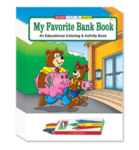 zoco - my favorite bank - educational coloring books (25 bulk pack, with crayons) - banking supplies - games, puzzles, activities - gifts for kids