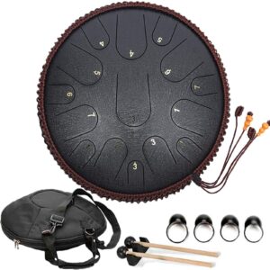 steel tongue drum 15 note 14 inch harmonic tank drum handpan drum meditation yoga zen with mallets travel bag for beginner music lovers gift (color : black)