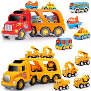 nicmore kids toys car for boys: toddler toy trucks for 2 3 4 5 6 year old boys girls | 5 in 1 carrier vehicle construction toys bundle with city transporter toy cars gifts