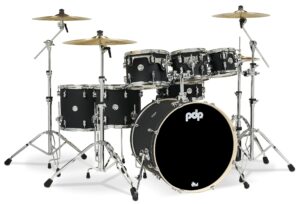 pacific drums & percussion drum set pdp concept maple 7-piece, satin black shell pack (pdcm2217bk)