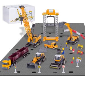 clovercat construction toys for kids - toy construction vehicles playset with excavator, tractor truck, backhoe, crane, dump trucks - great birthday gift for 3 4 5 year old boys & toddlers (set 3)