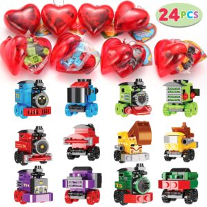 joyin building blocks prefilled hearts with valentine day cards,valentine train toys for kids party favor, classroom exchange prize supplies, valentine’s gifts