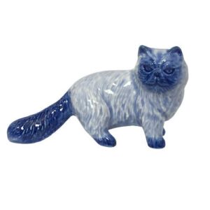 ceramic persian cat figurine dollhouse delft blue white collectible miniature bonsai garden handmade painted gift no 3