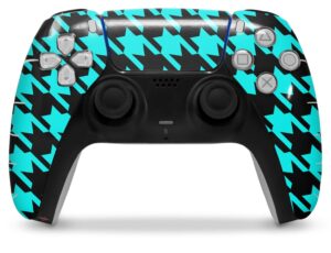 wraptorskinz skin wrap compatible with sony ps5 dualsense controller houndstooth neon teal on black (controller not included)