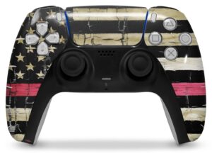 wraptorskinz skin wrap compatible with sony ps5 dualsense controller painted faded and cracked pink line usa american flag (controller not included)