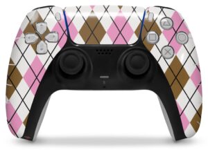 wraptorskinz skin wrap compatible with sony ps5 dualsense controller argyle pink and brown (controller not included)