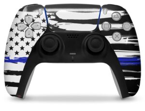 wraptorskinz skin wrap compatible with sony ps5 dualsense controller brushed usa american flag blue line (controller not included)