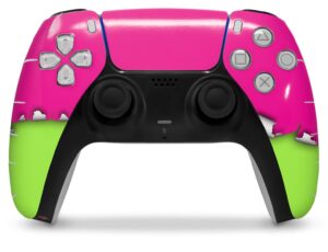 wraptorskinz skin wrap compatible with sony ps5 dualsense controller ripped colors hot pink neon green (controller not included)