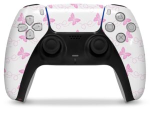 wraptorskinz skin wrap compatible with sony ps5 dualsense controller pastel butterflies pink on white (controller not included)