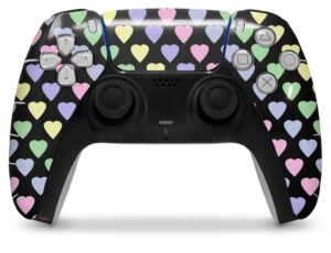 wraptorskinz skin wrap compatible with sony ps5 dualsense controller pastel hearts on black (controller not included)