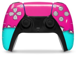 wraptorskinz skin wrap compatible with sony ps5 dualsense controller ripped colors hot pink neon teal (controller not included)