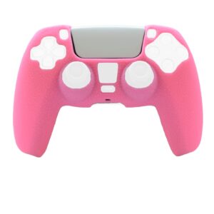 cover for ps5 controller grips,pandaren ps5 controller skin for sony playstation 5 sweat-proof anti-slip silicone cover hand grip with 8pcs fps pro thumbsticks cap(pink)