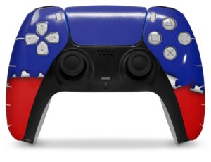 wraptorskinz skin wrap compatible with sony ps5 dualsense controller ripped colors blue red (controller not included)