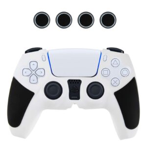 ermorgen anti-slip silicone cover skin compatible for playstation 5 controller, with 4 thumb grip caps for ps5 dualsense wireless controller soft gel rubber case -white