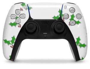 wraptorskinz skin wrap compatible with sony ps5 dualsense controller christmas holly leaves on white (controller not included)