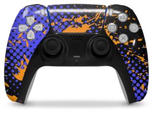 wraptorskinz skin wrap compatible with sony ps5 dualsense controller halftone splatter orange blue (controller not included)