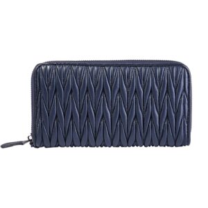 yilinsa women's wallet rfid blocked leather wallet pleated clutch long wallet leather zipper wallet (blue)