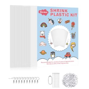 warckon 151 pieces shrink plastic sheet kit include 36 pcs shrinky art paper with 115 pcs keychains accessories for kids creative craft