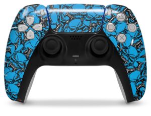 wraptorskinz skin wrap compatible with sony ps5 dualsense controller scattered skulls neon blue (controller not included)