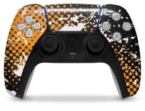 wraptorskinz skin wrap compatible with sony ps5 dualsense controller halftone splatter white orange (controller not included)